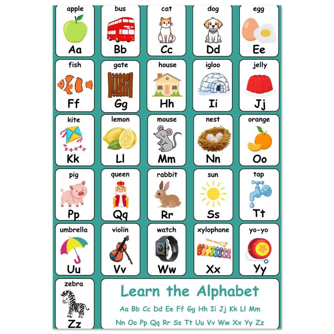 English Alphabet Chart - Green - A2 Poster - Etsy