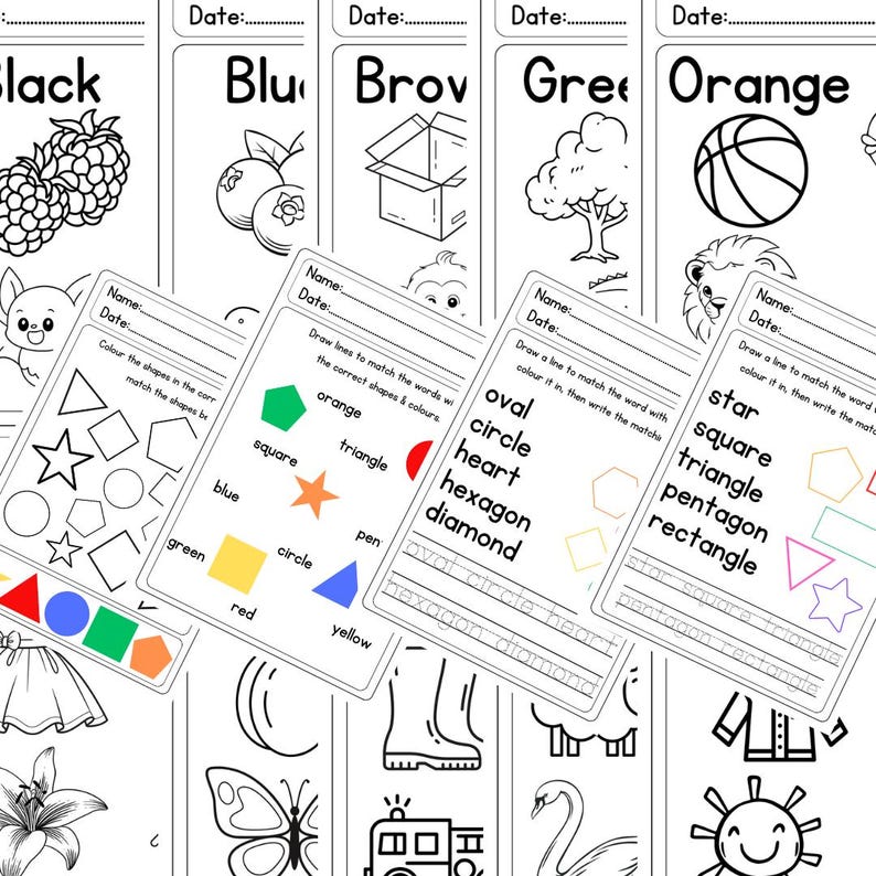 Colours & Shapes Worksheets - English - Etsy