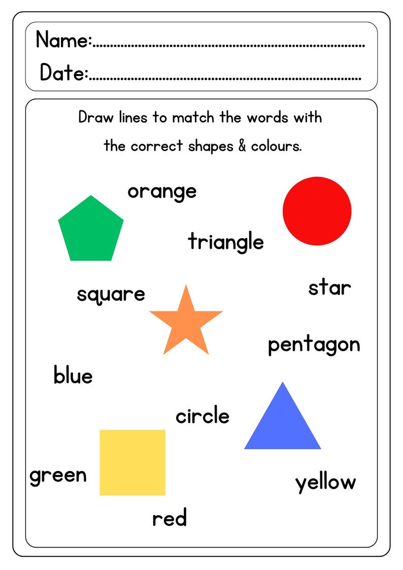 Colours & Shapes Worksheets - English - Etsy