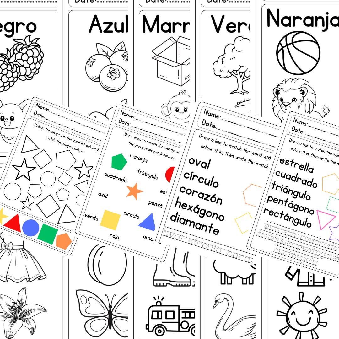 Colours & Shapes Worksheets - Spanish - Etsy