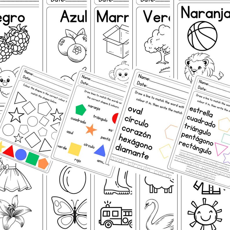 Colours & Shapes Worksheets - Spanish - Etsy