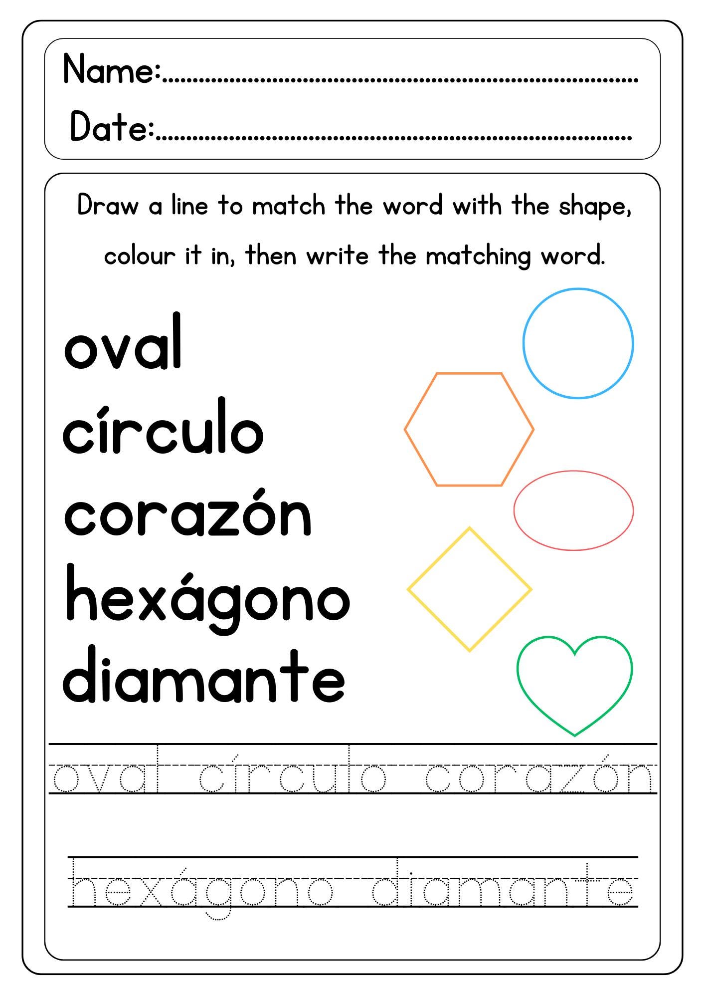 Colours & Shapes Worksheets - Spanish - Etsy