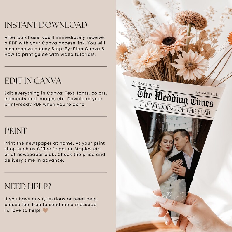 Wedding Newspaper | Canva Template | Custom Personalized Newspaper ...