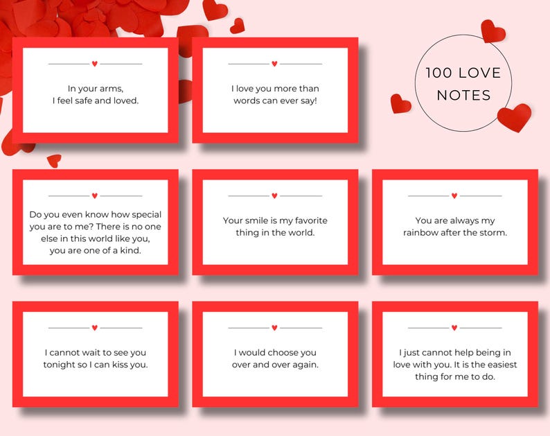 100 Love Notes | Printable | Love Messages | Relationship Gifts ...