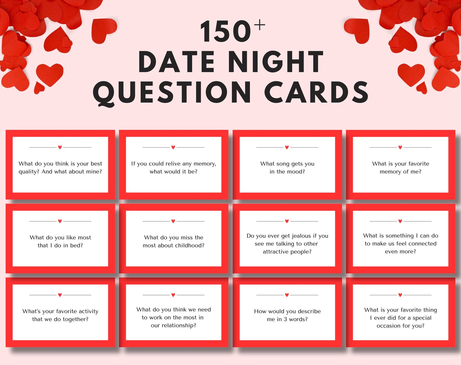 150 Date Night Question Cards Printable Couples Questions Conversation ...