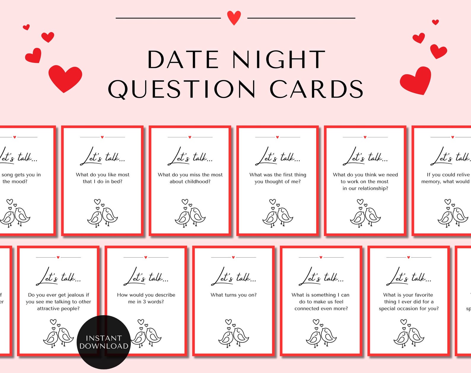 150 Date Night Question Cards Printable Couples Questions Conversation ...