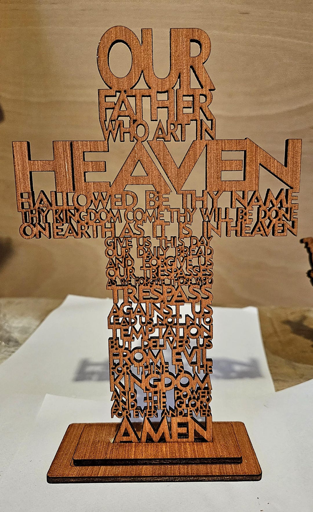 Wooden Cross Crucifix, Lords Prayer, Our Father, Laser Cut, Religion ...