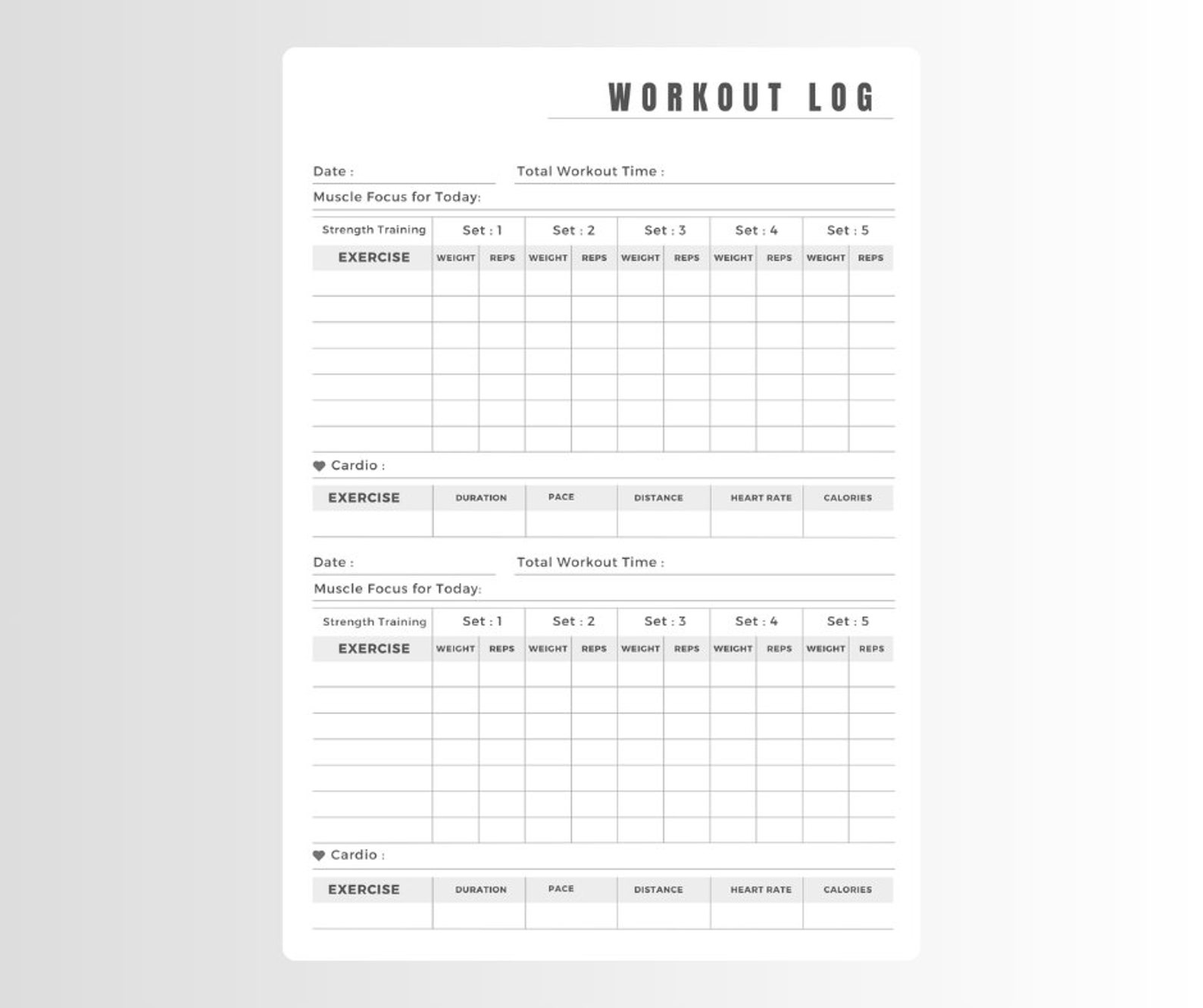 Workout Planner Download Printable Daily Exercise Log, Fitness and ...