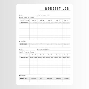 Workout Planner Download Printable Daily Exercise Log, Fitness and ...