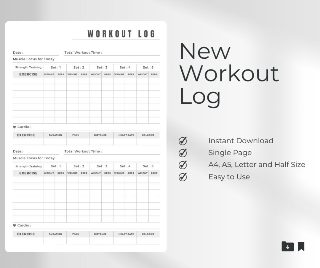 Workout Planner Download Printable Daily Exercise Log, Fitness and ...
