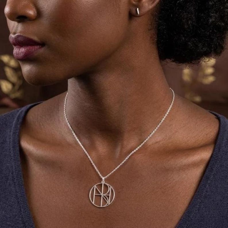 Custom Geometric Logo Necklace, Personalized Monogram Pendant, 18K Gold ...