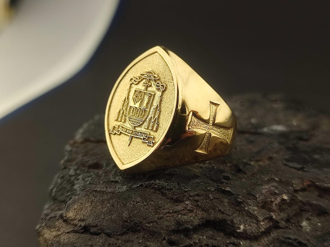 Personalized Silver Religious Ring , Apostle, Bishop, Archbishop Seal ...
