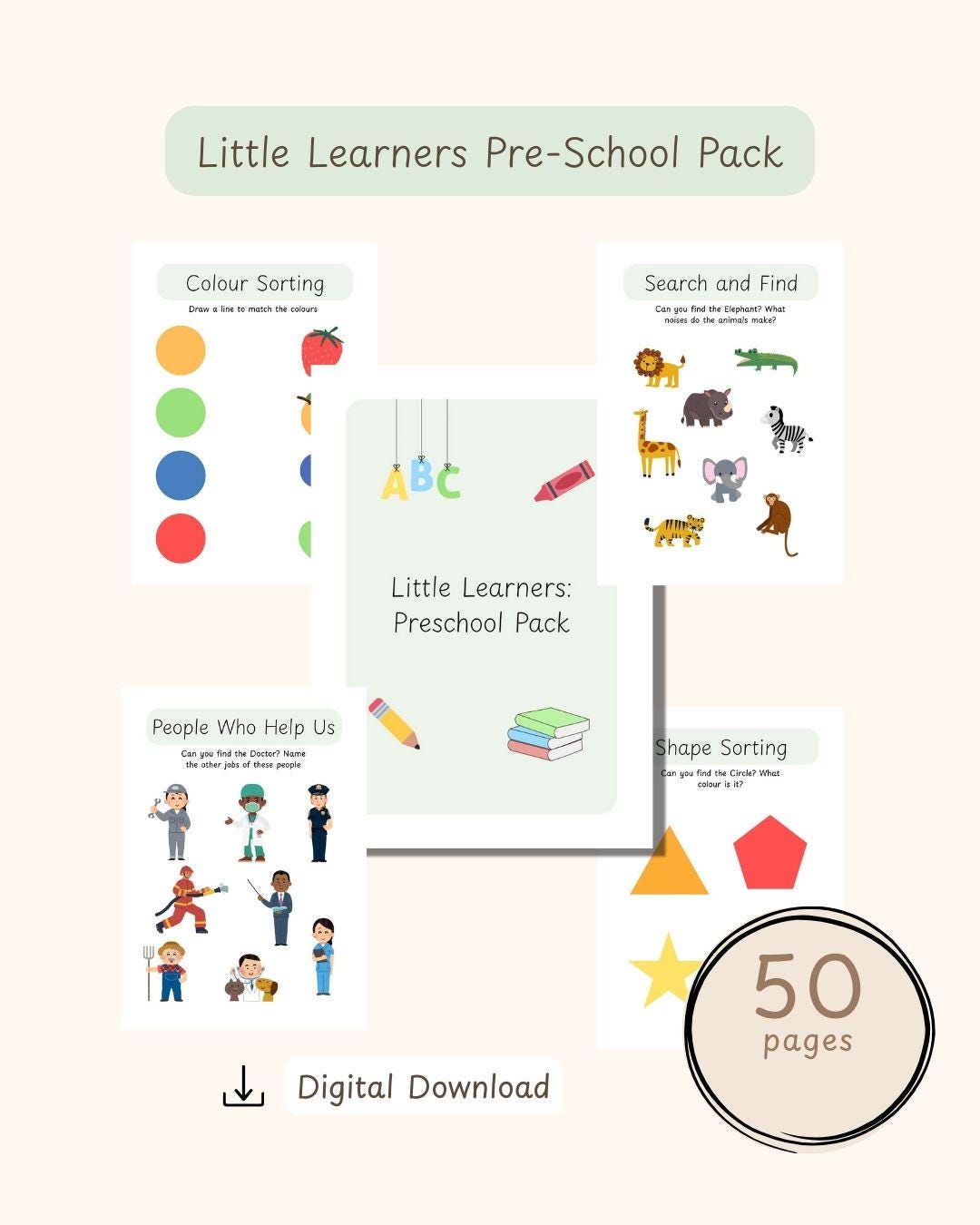 Little Learners Preschool Pack | 50 Page Printable Activities for Age 3 ...