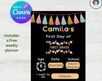 Editable Back to School Sign First Day of School Printable Instant ...