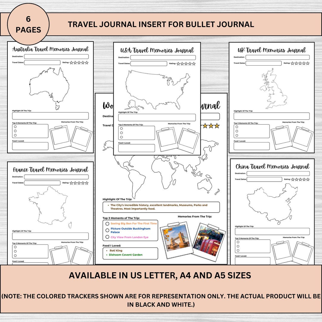 Travel Journal Insert: World, USA, UK, Australia, China Maps (PDF) - Etsy