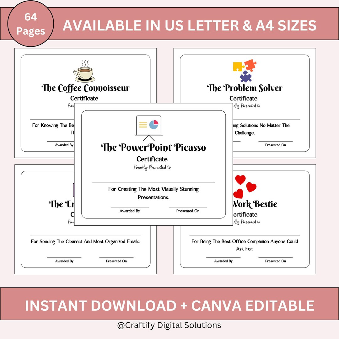 Funny Employee Award Certificates: Editable Office Awards (canva ...