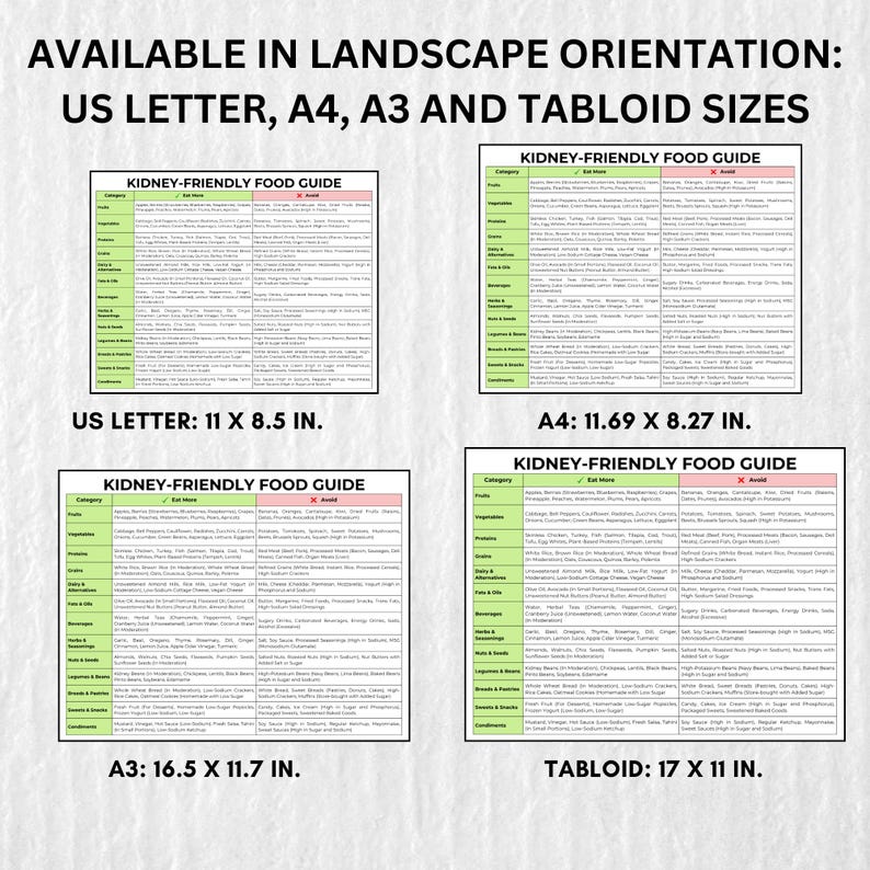 Kidney-friendly Food Guide: Renal Diet Chart (PDF Download) - Etsy