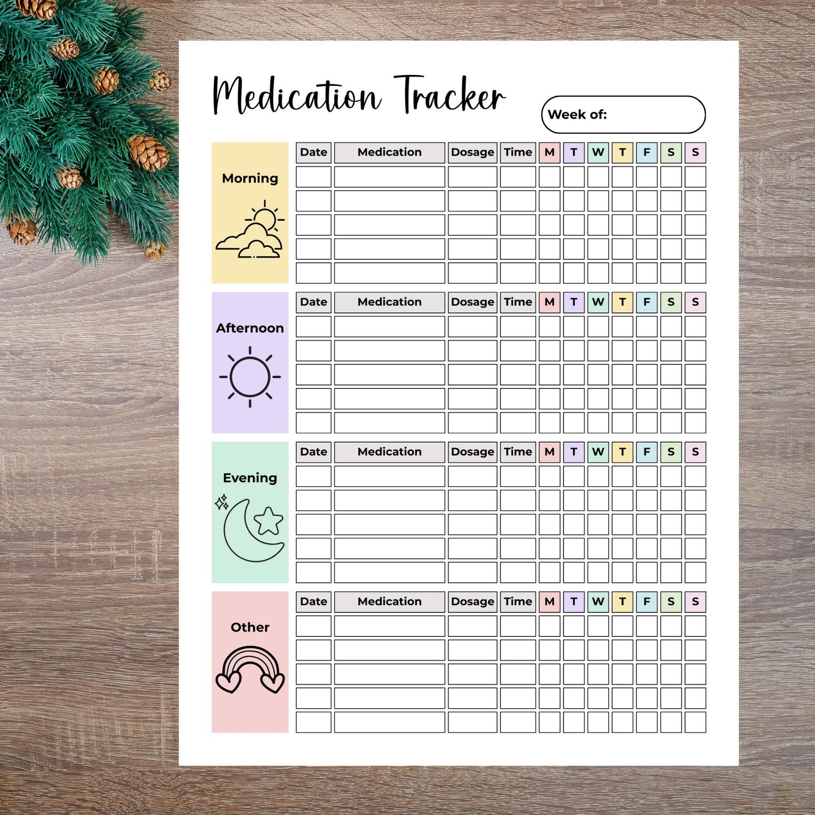 Medication Tracker: Weekly Pill Organizer, Fillable PDF, Printable ...