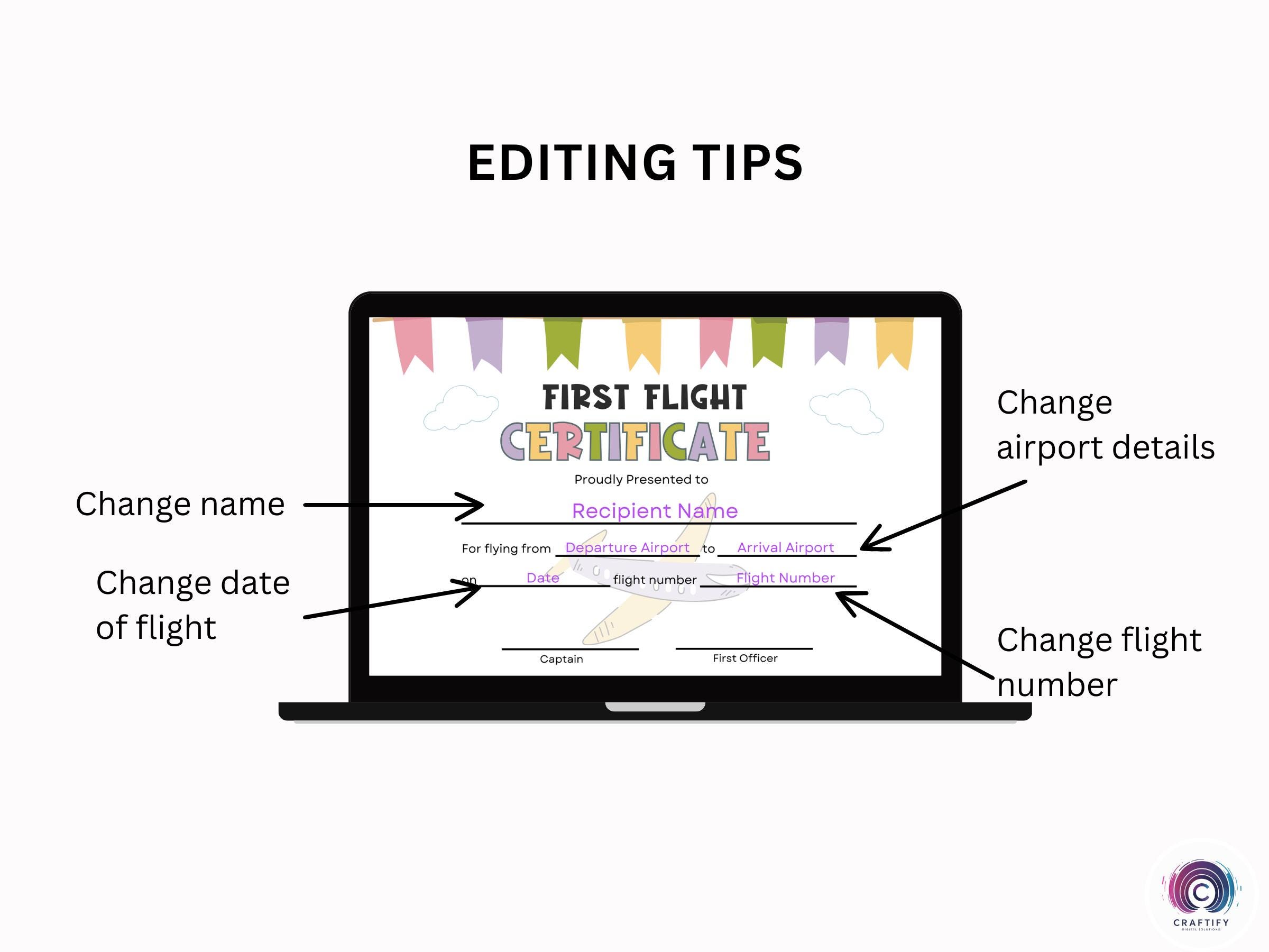 First Flight Certificate Keepsake: Editable Airplane Theme (PDF & Canva ...