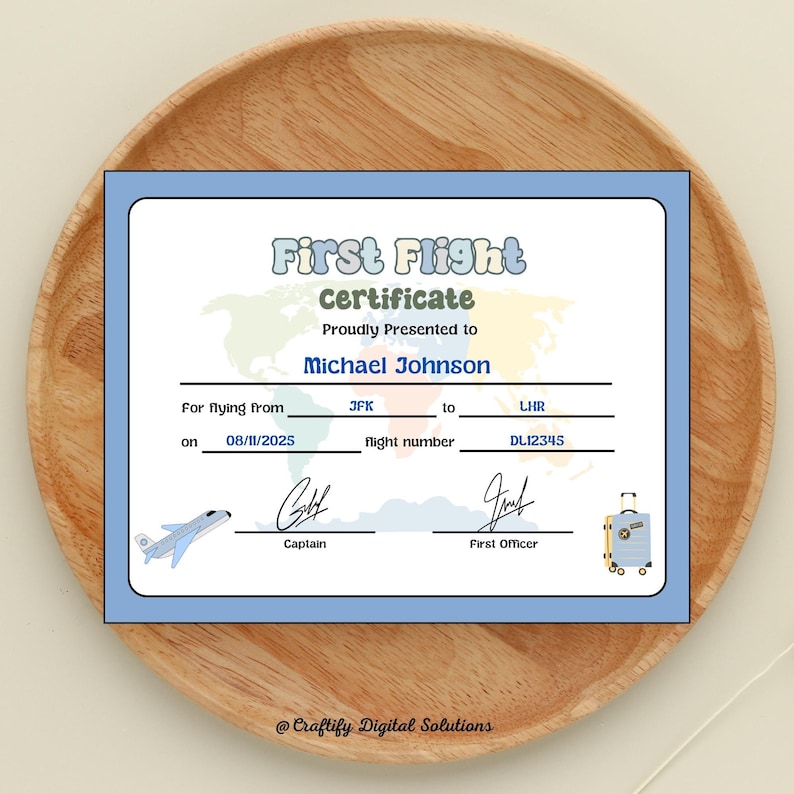 Custom First Flight Certificate for Boys | Editable PDF Template ...