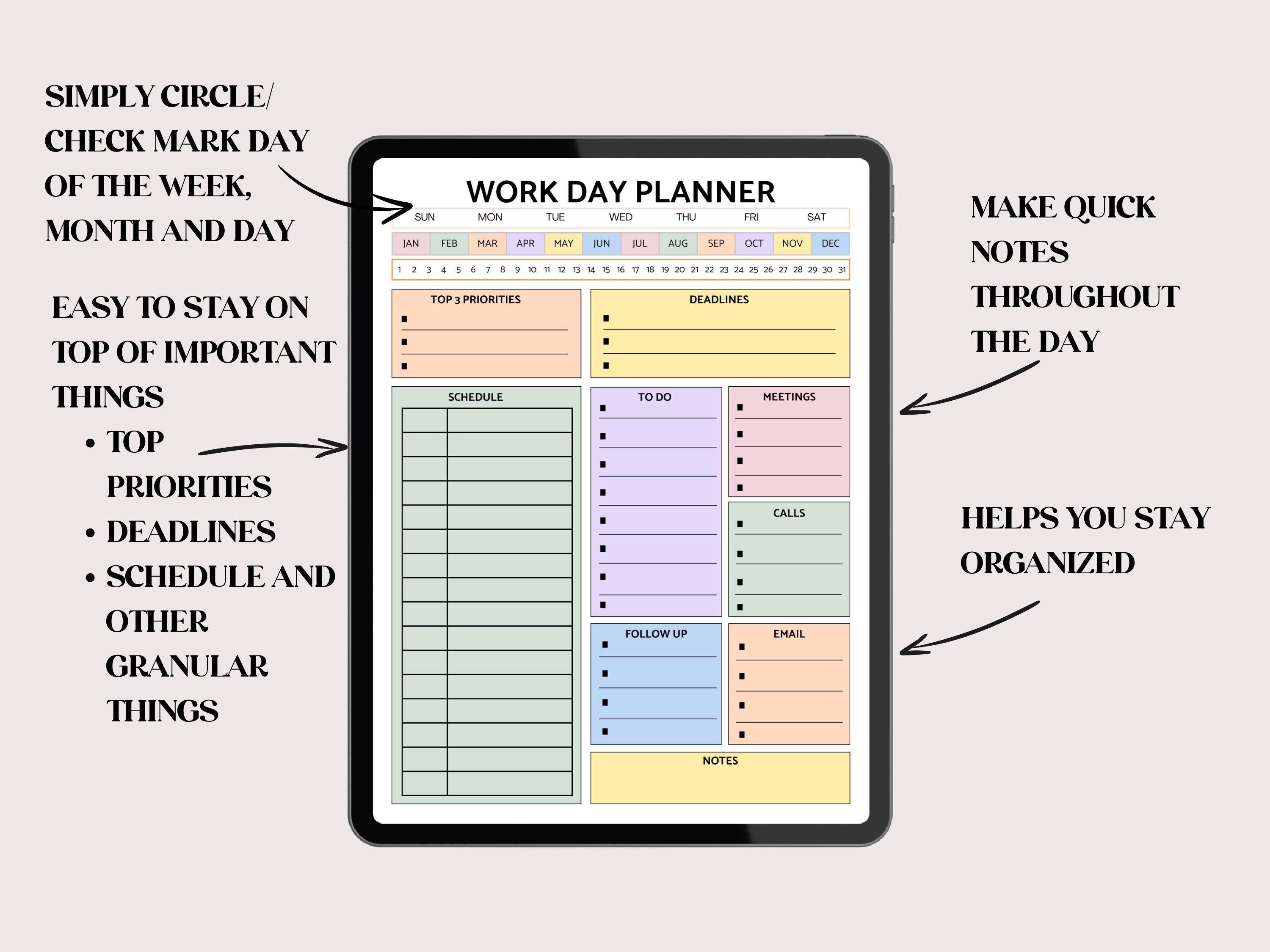 Workday Digital Planner Good Notes Notability Printable PDF Simple One ...