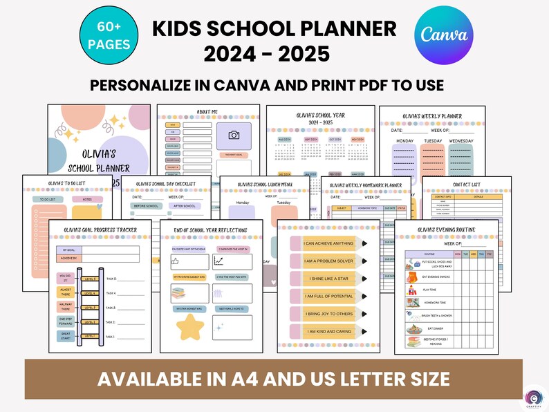 Personalized Kids School Planner for Students and Parents to Organize ...