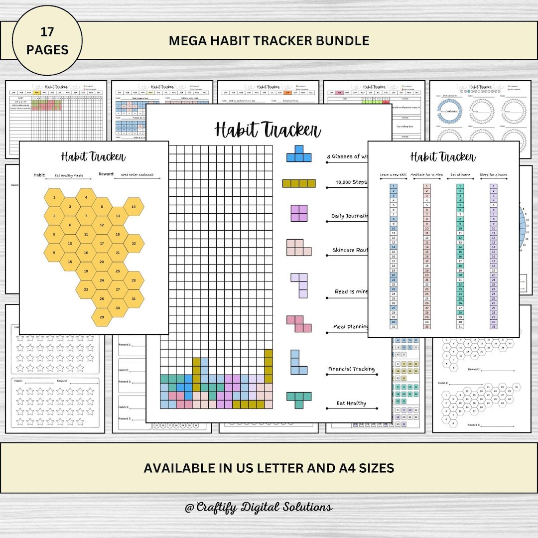 Printable Habit Tracker Bundle: 17 Fun Designs, All Ages (digital ...