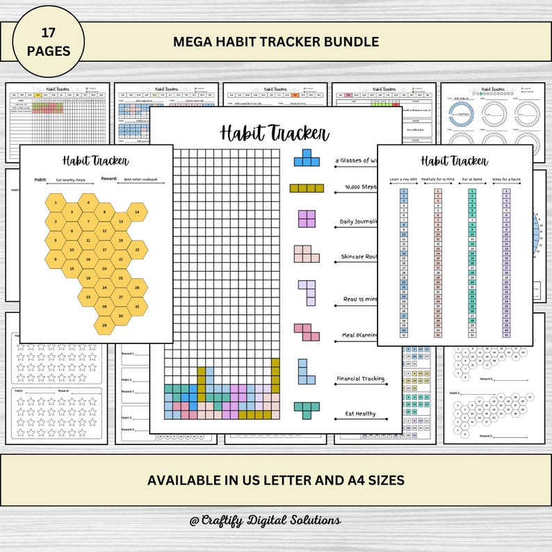 Printable Habit Tracker Bundle: 17 Fun Designs, All Ages (digital ...