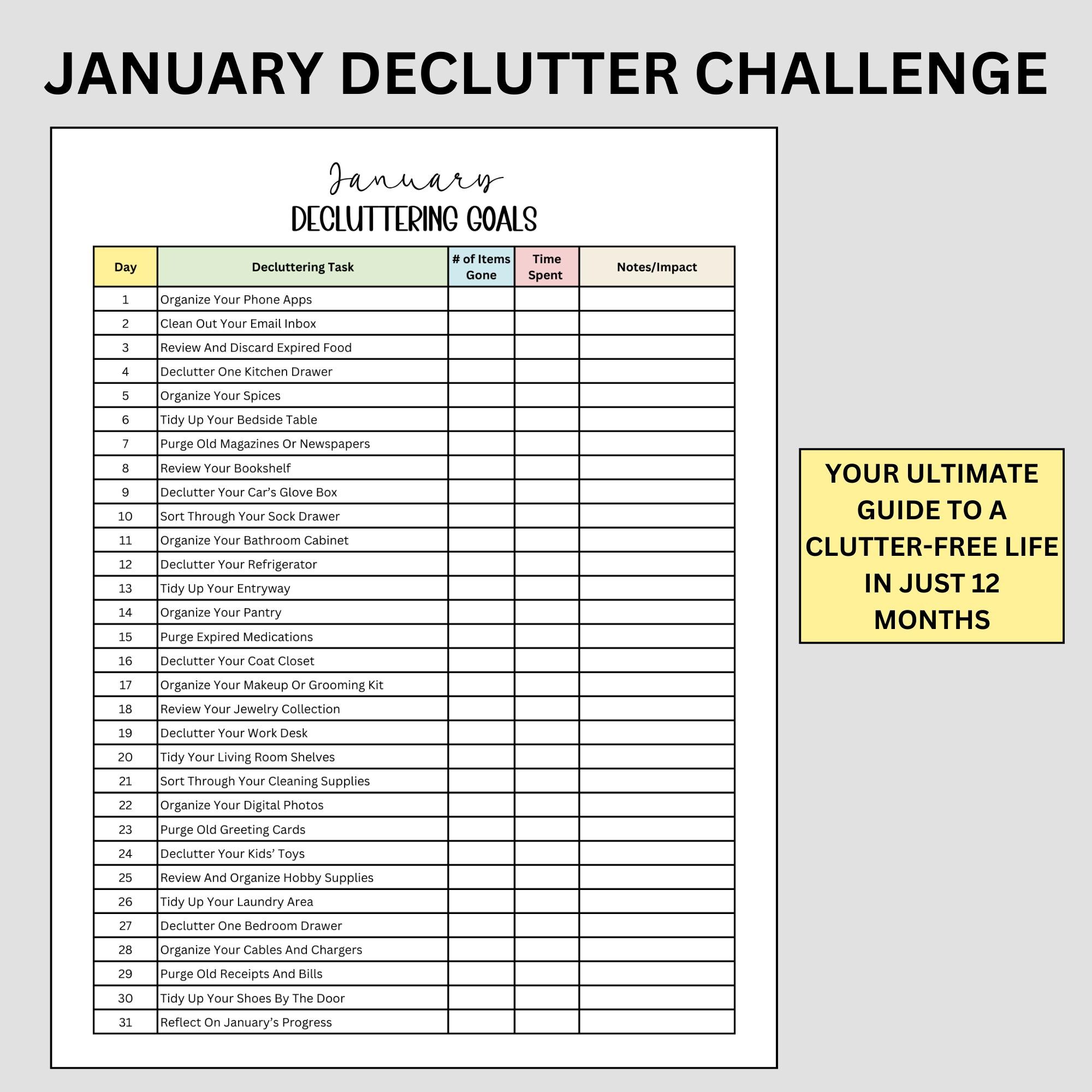 12-month Declutter Challenge + Customizable Template | Editable in ...