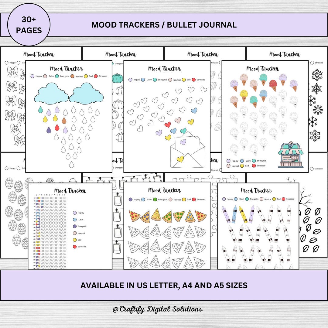 Bullet Journal Mood Tracker Set – 32 Unique Designs (PDF Download ...