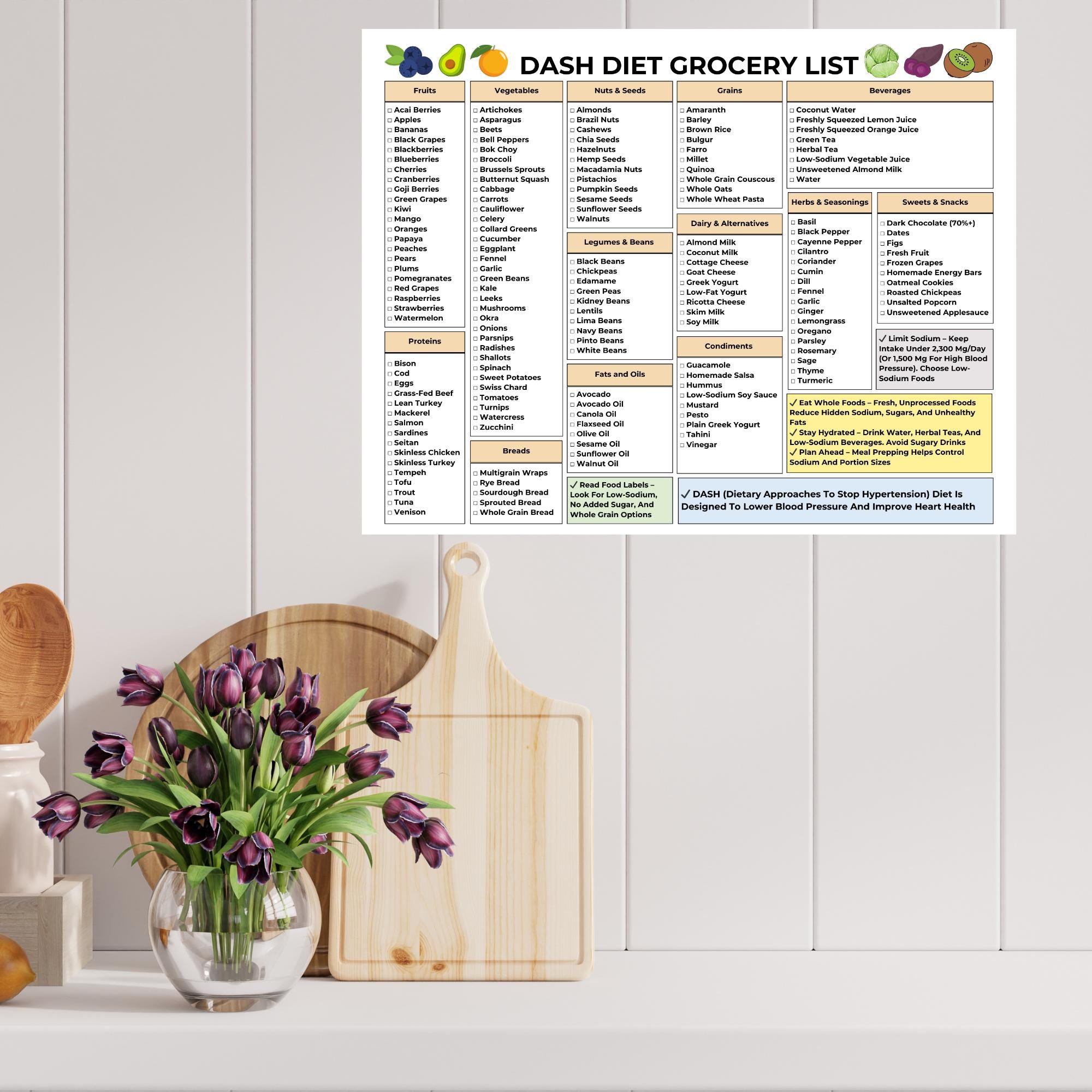 DASH Diet Grocery List: Heart-healthy Shopping Guide (PDF) - Etsy