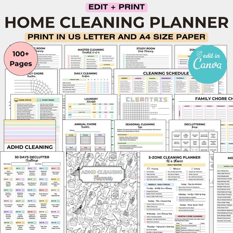 Ultimate Cleaning Planner Bundle: 5-zone Schedules, Decluttering ...