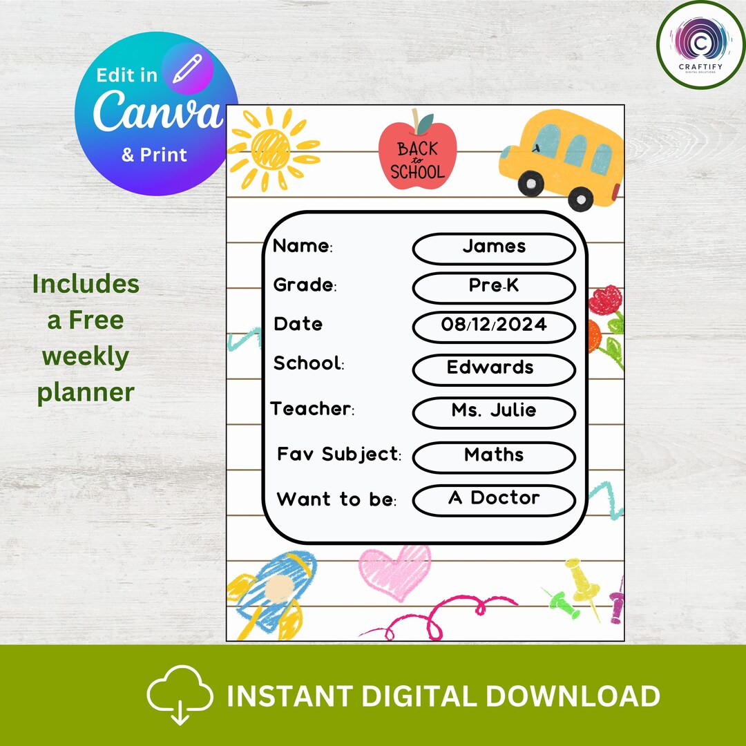 Editable Back to School Sign First Day of School Printable Instant ...