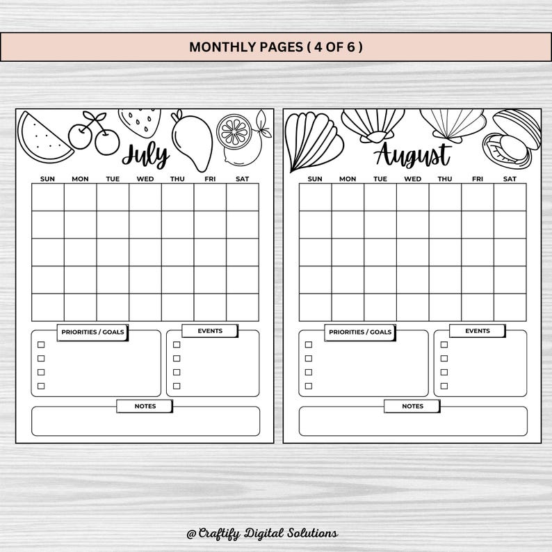 Doodle Monthly Calendar Printable: Undated Planner Pages (US Letter, A4 ...