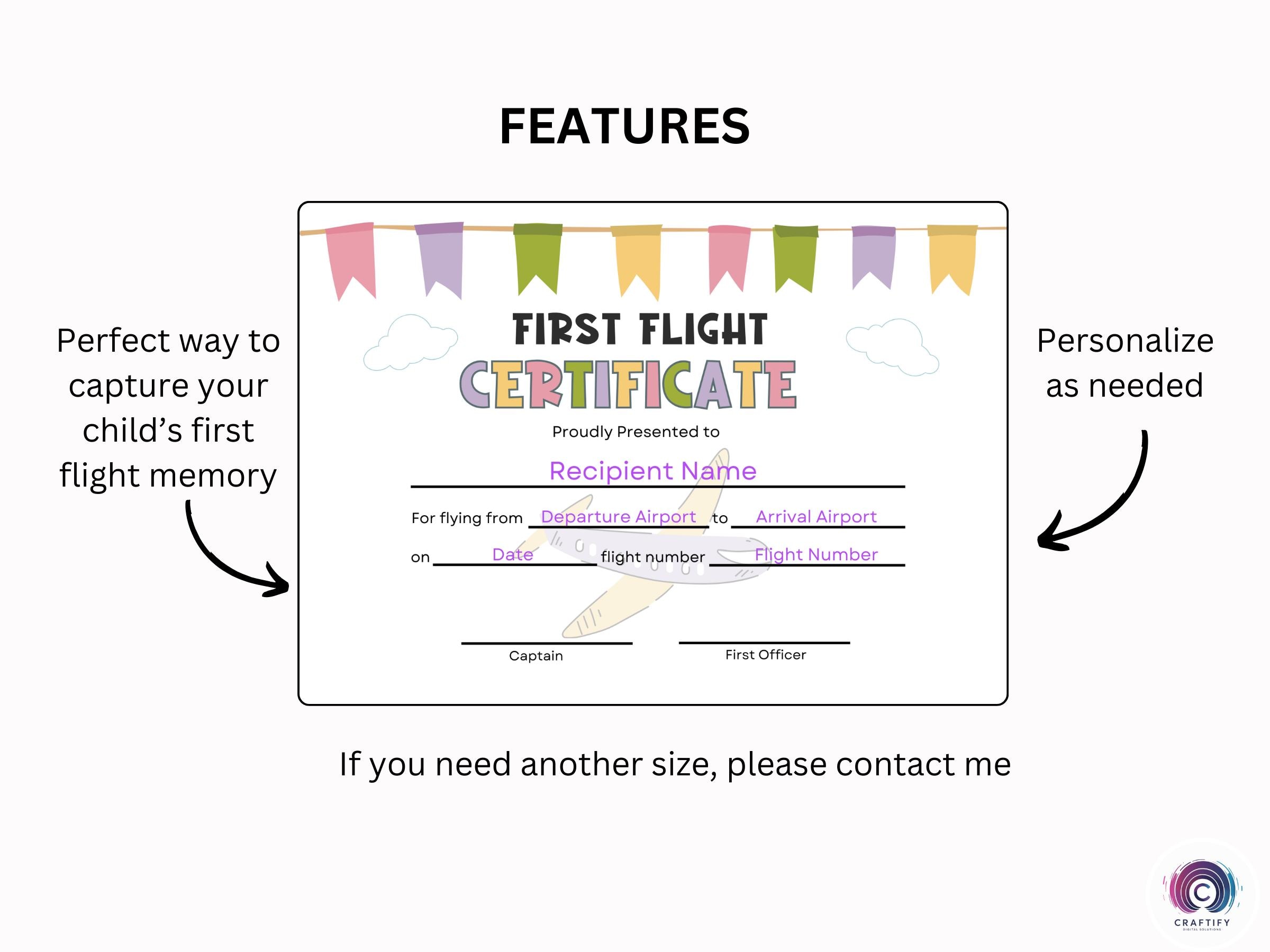 First Flight Certificate Keepsake: Editable Airplane Theme (PDF & Canva ...