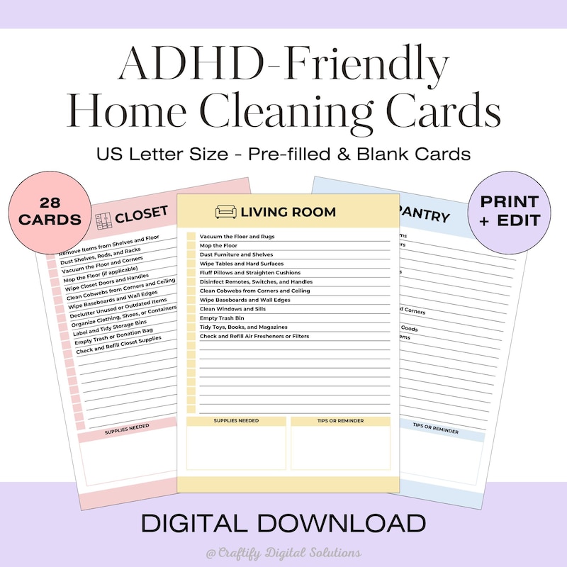 Home Cleaning Task Cards - Etsy