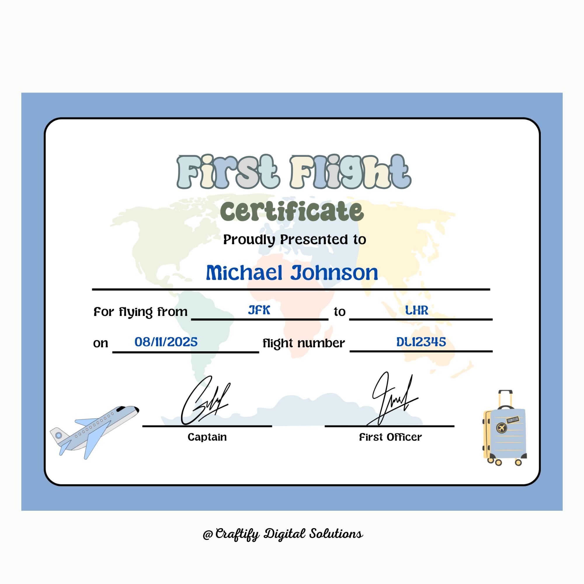 Buy Custom First Flight Certificate for Boys | Editable PDF Template ...