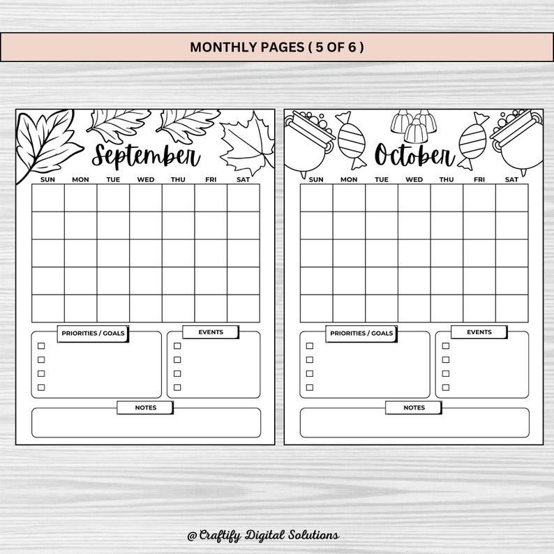 Doodle Monthly Calendar Printable: Undated Planner Pages (US Letter, A4 ...