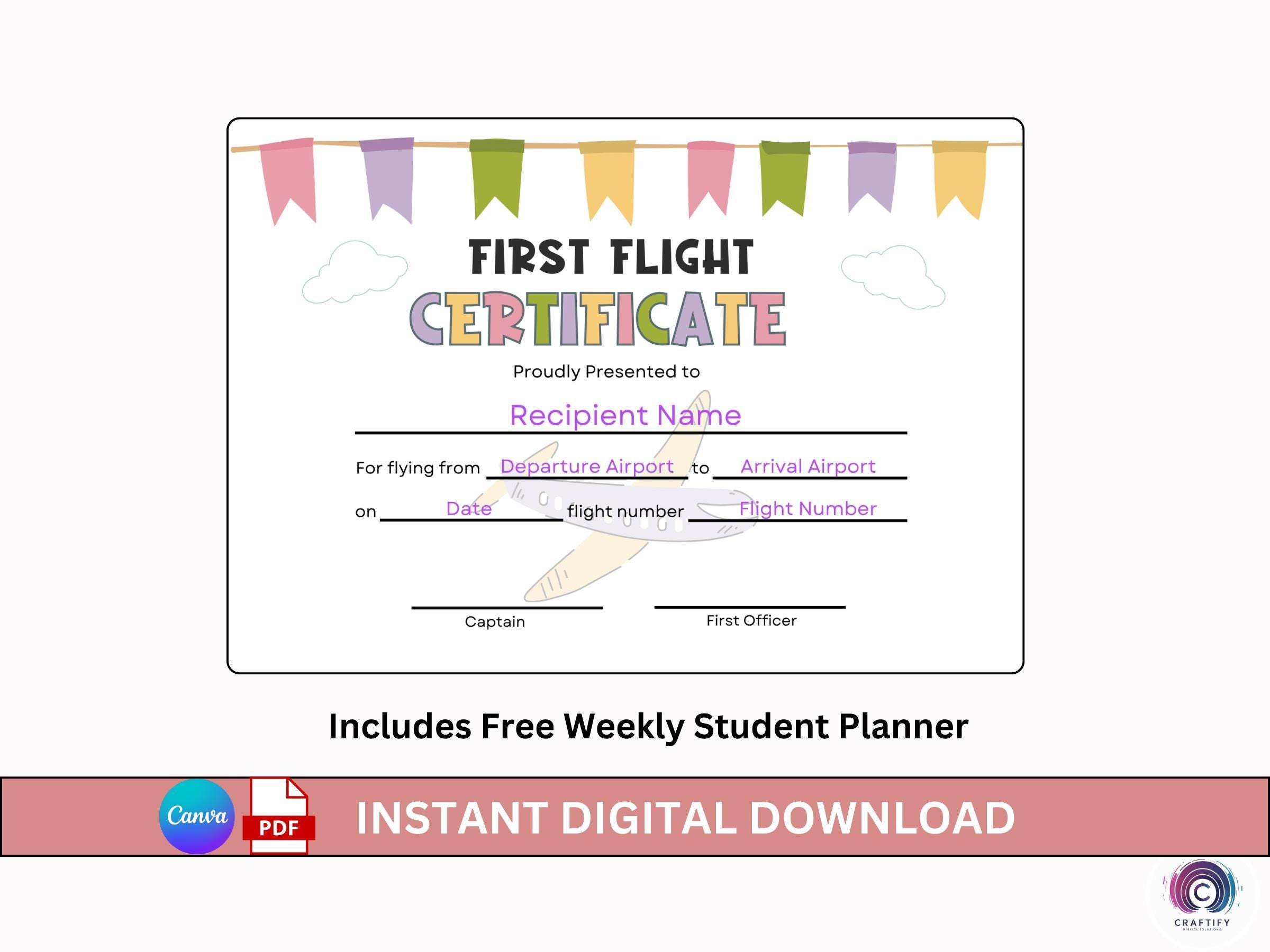 First Flight Certificate Keepsake for Infant, Toddlers and Kids ...