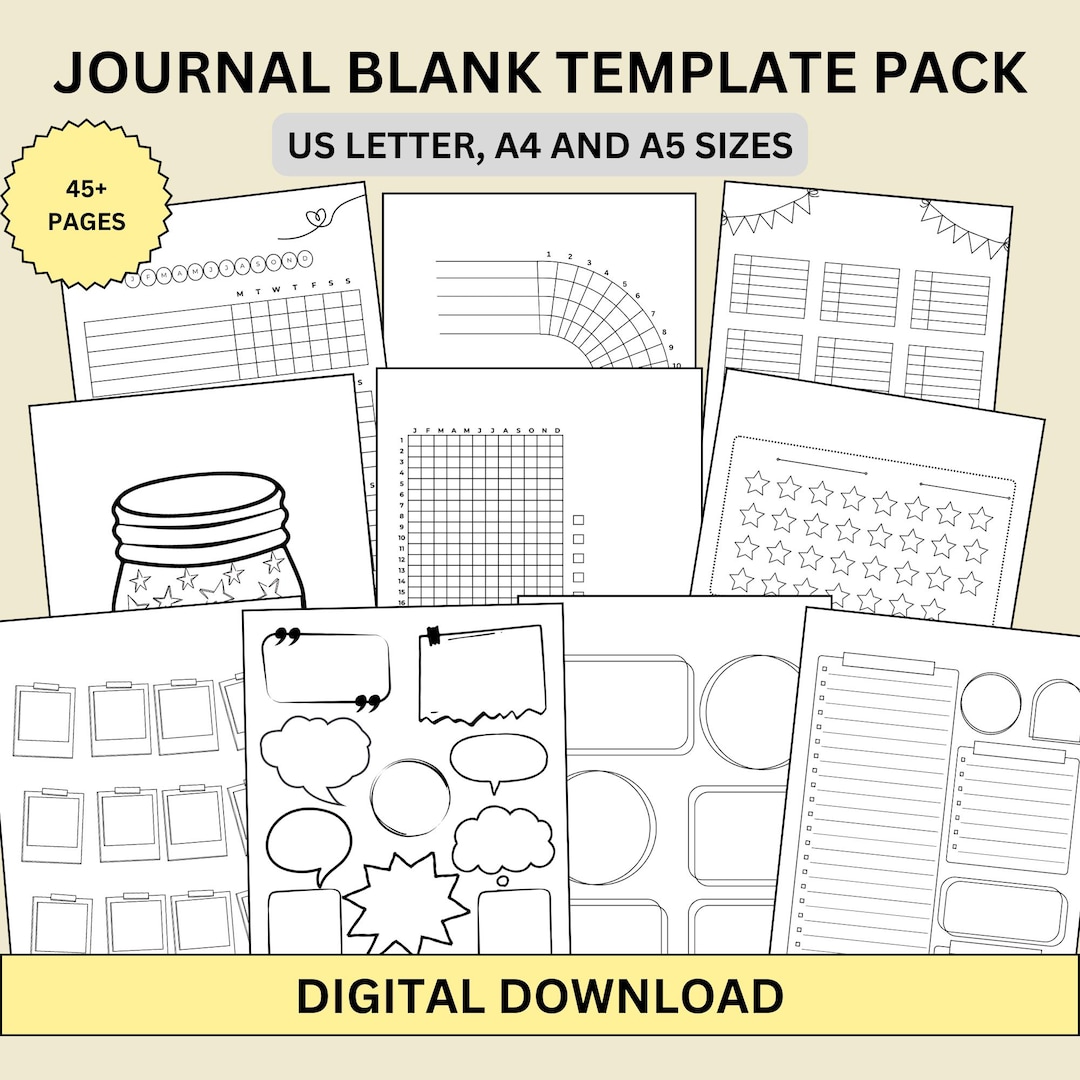 Journal Blank Template Pack | 45+ Minimalist Pages for Bullet Journals ...