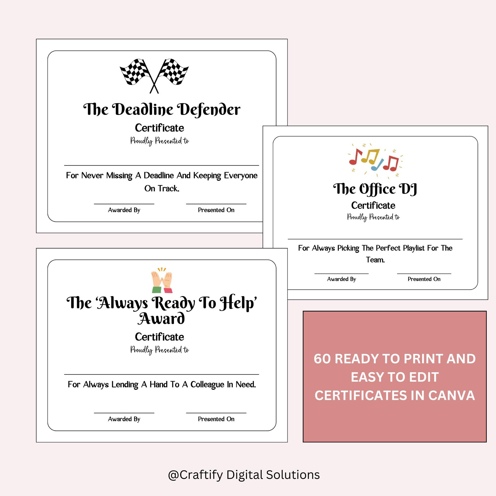 Funny Employee Award Certificates: Editable Office Awards (canva ...