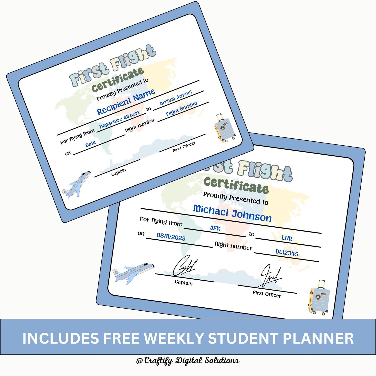Buy Custom First Flight Certificate for Boys | Editable PDF Template ...