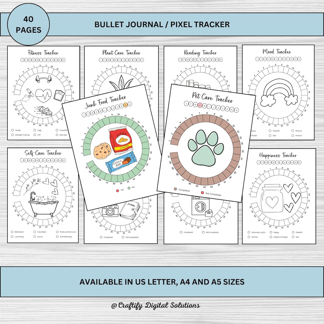 Monthly Bullet Journal Trackers, Undated, Doodles (digital Download) - Etsy