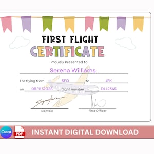 First Flight Certificate Keepsake for Infant, Toddlers and Kids ...
