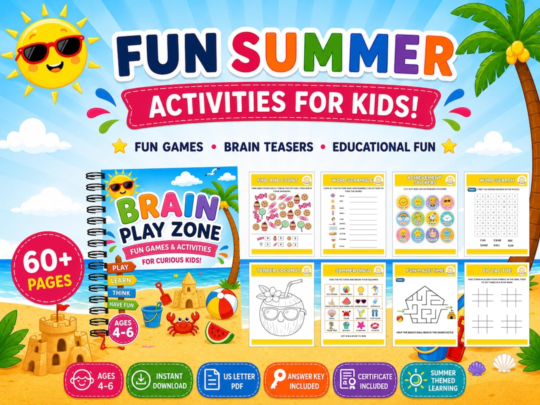 Summer Activity Workbook for Kids Ages 4-6 – Printable Learning Games ...