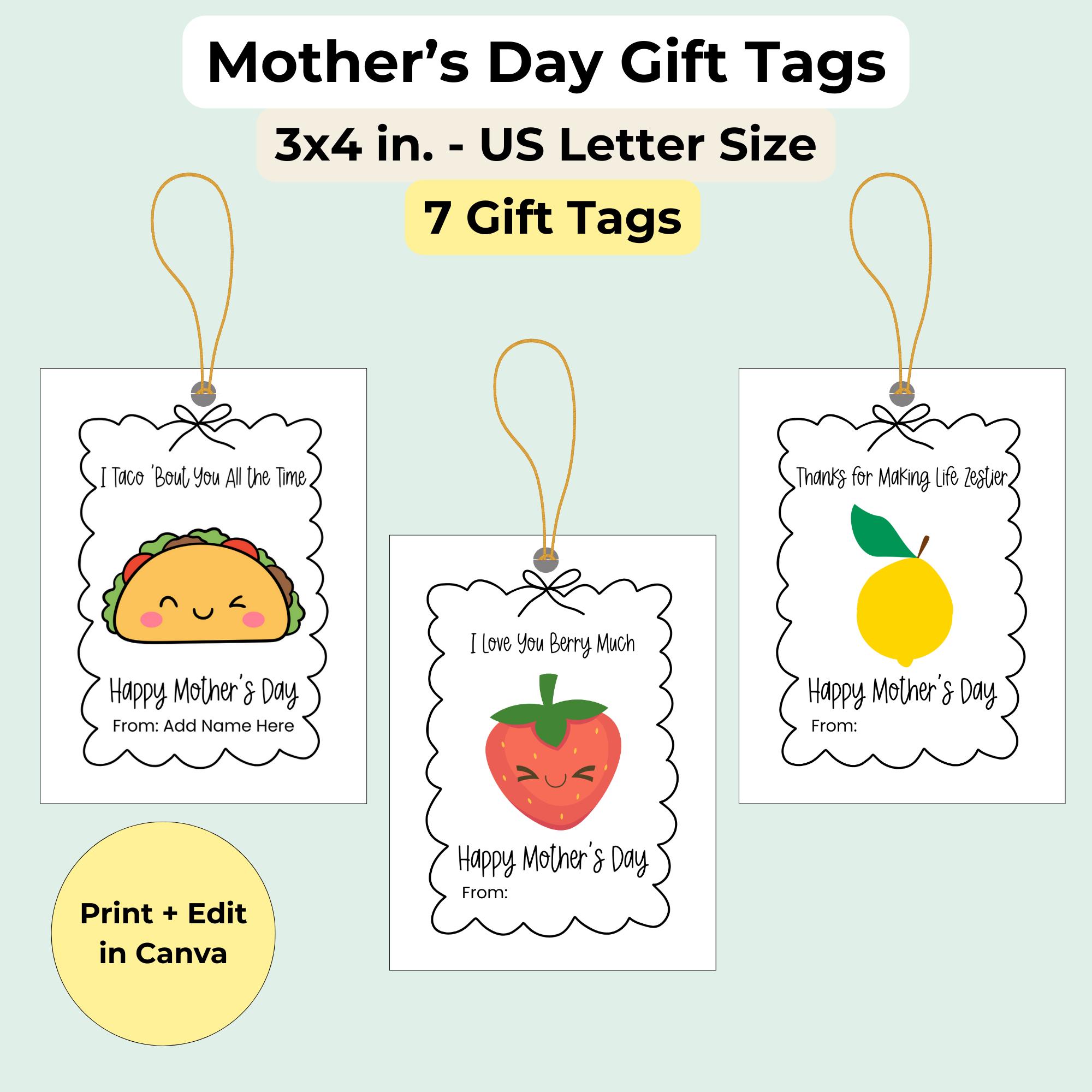 Funny Food Pun Mother's Day Gift Tags | Printable, Editable (PDF) - Etsy