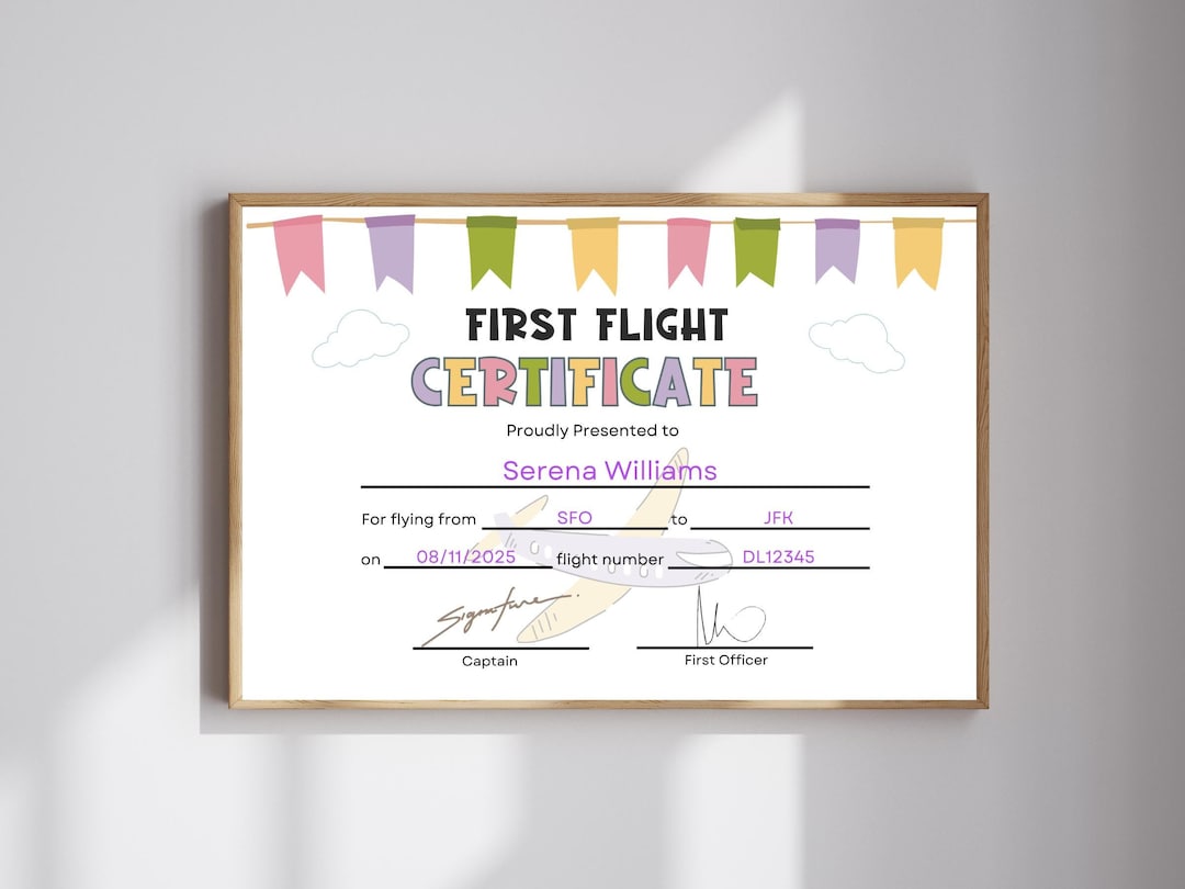 First Flight Certificate Keepsake: Editable Airplane Theme (PDF & Canva ...