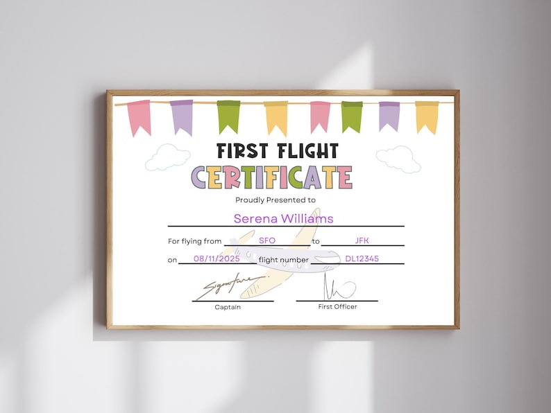 First Flight Certificate Keepsake for Infant, Toddlers and Kids ...