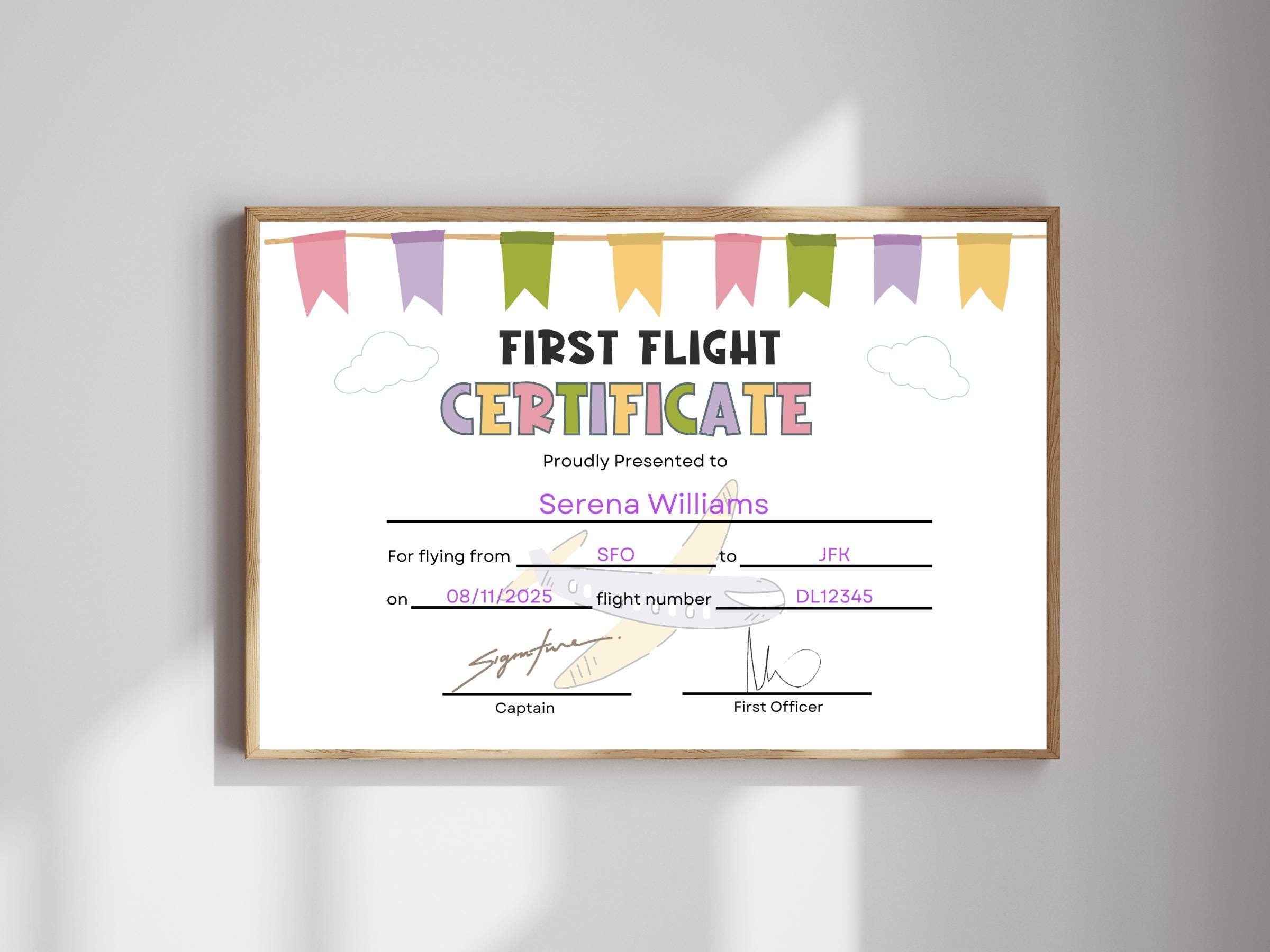 First Flight Certificate Keepsake for Infant, Toddlers and Kids ...