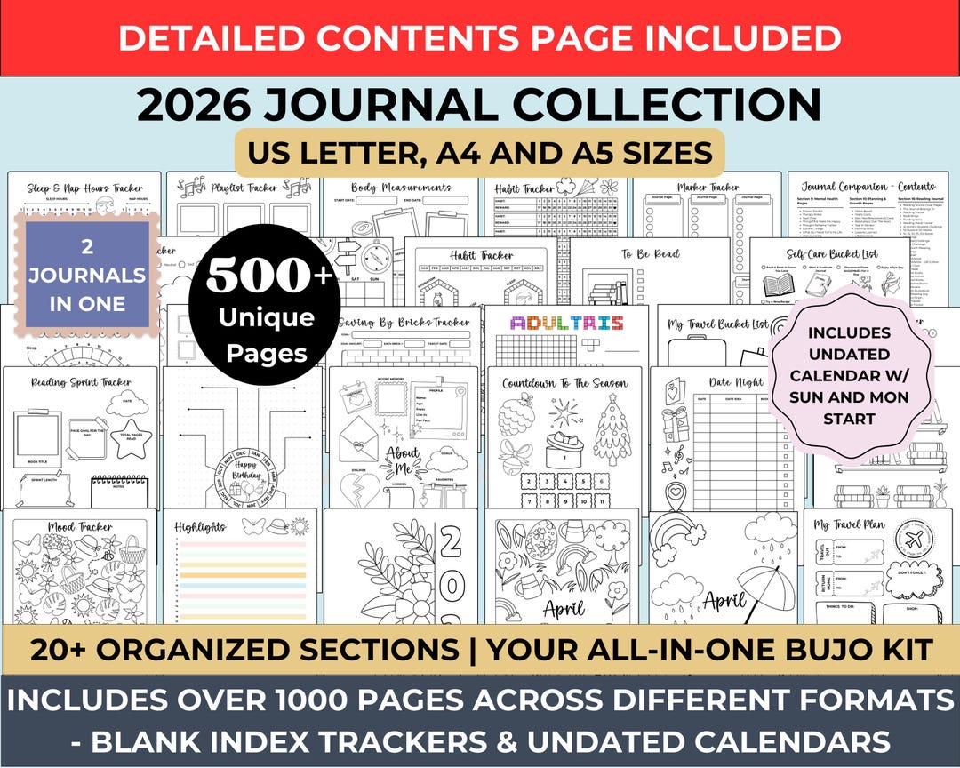 2026 Journal Collection Bundle: Habit, Mood & Reading Trackers (digital ...